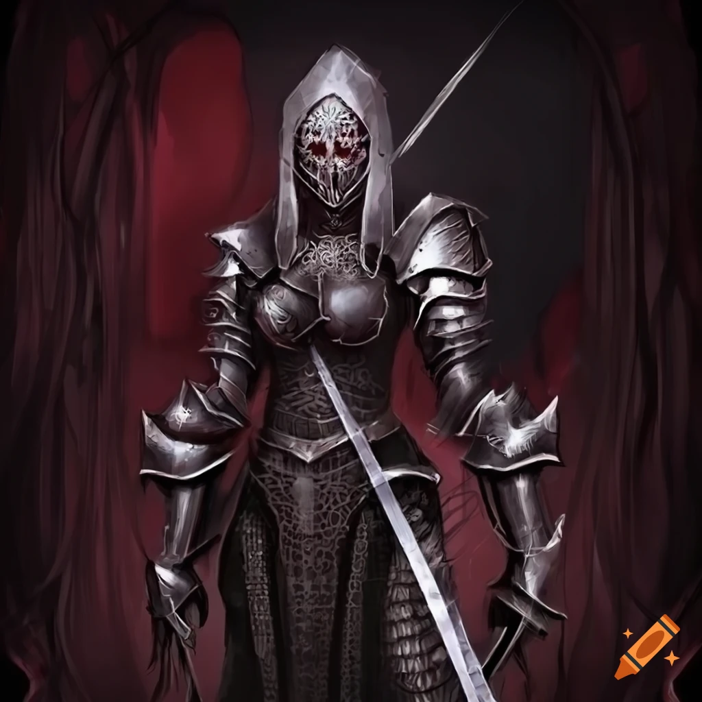 Corrupted woman knight with black armor and big black sword in a ...