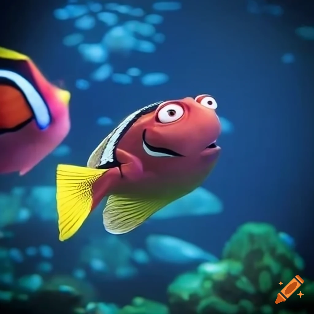 Dory resembling a real fish in a tank on Craiyon