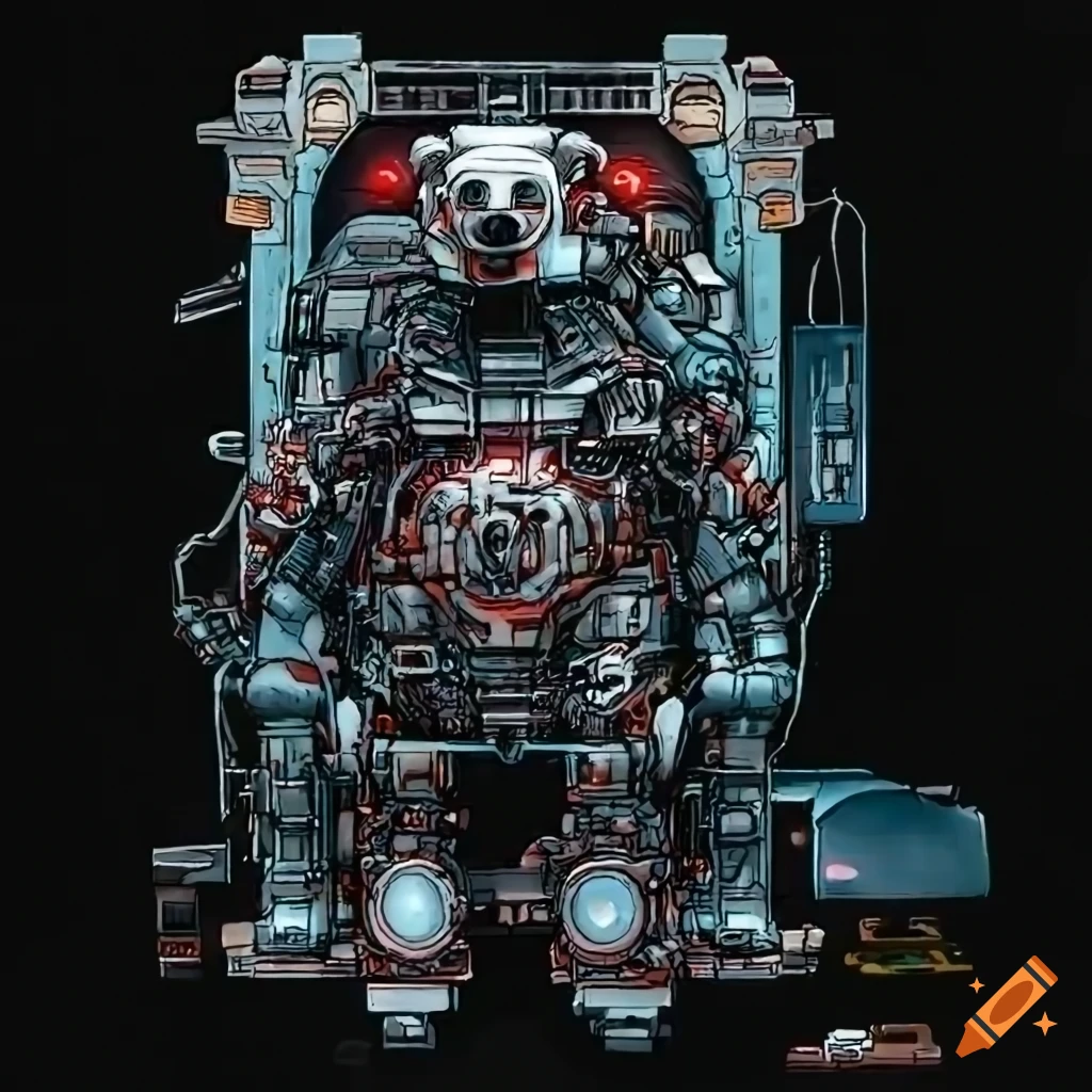 Mechanical innards of a robotic polar bear in akira anime style on Craiyon
