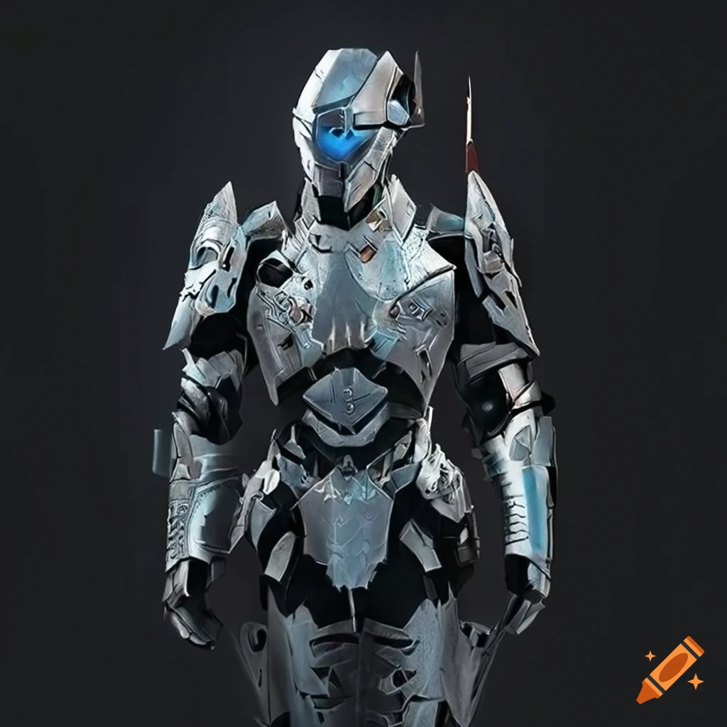 Cyber knight in white armor on Craiyon
