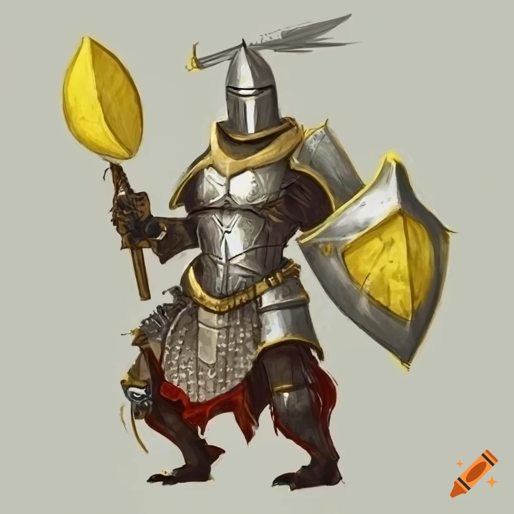 Highly detailed centaur knight in lemon-themed armor on Craiyon