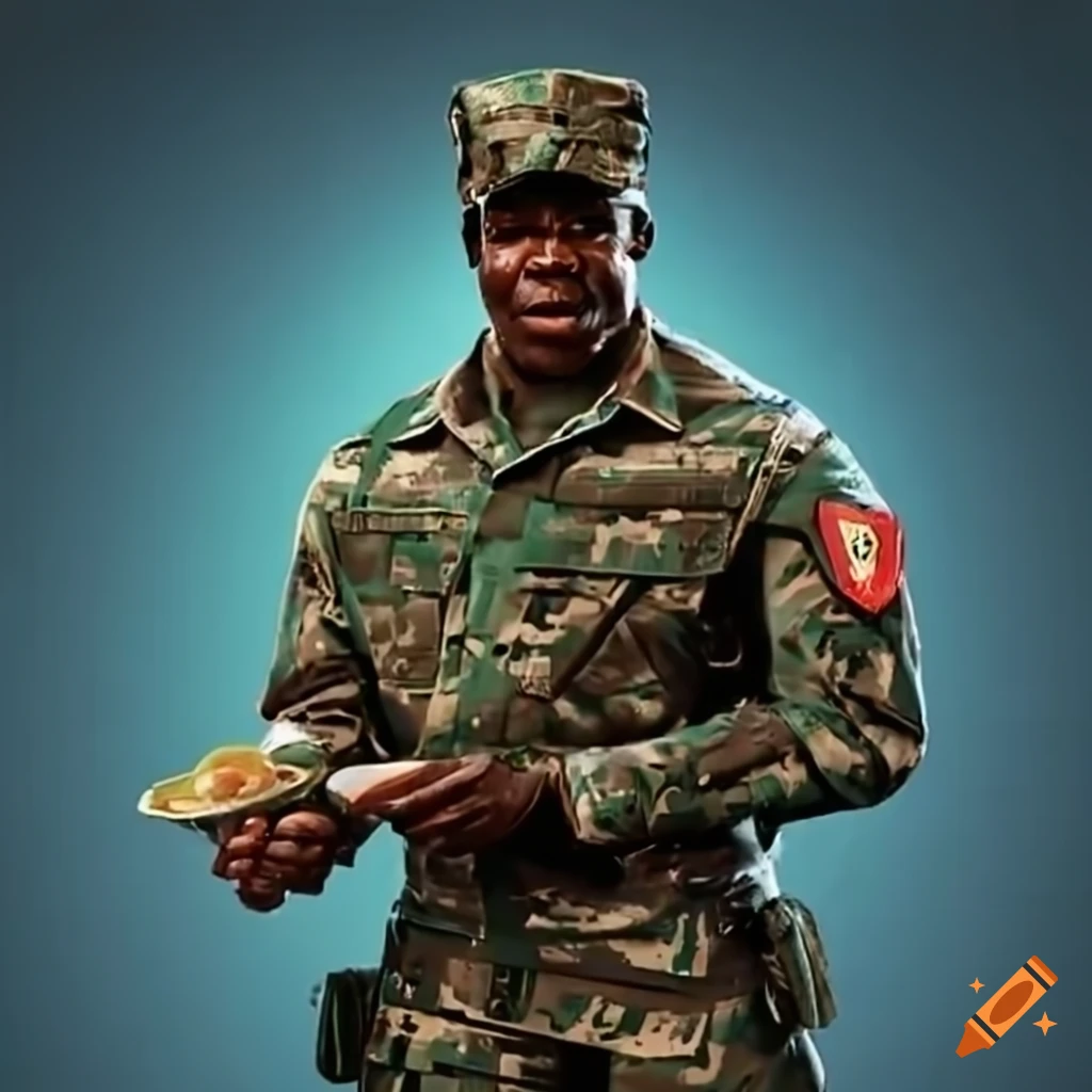 Carl Weathers in military uniform enjoying fajitas on Craiyon