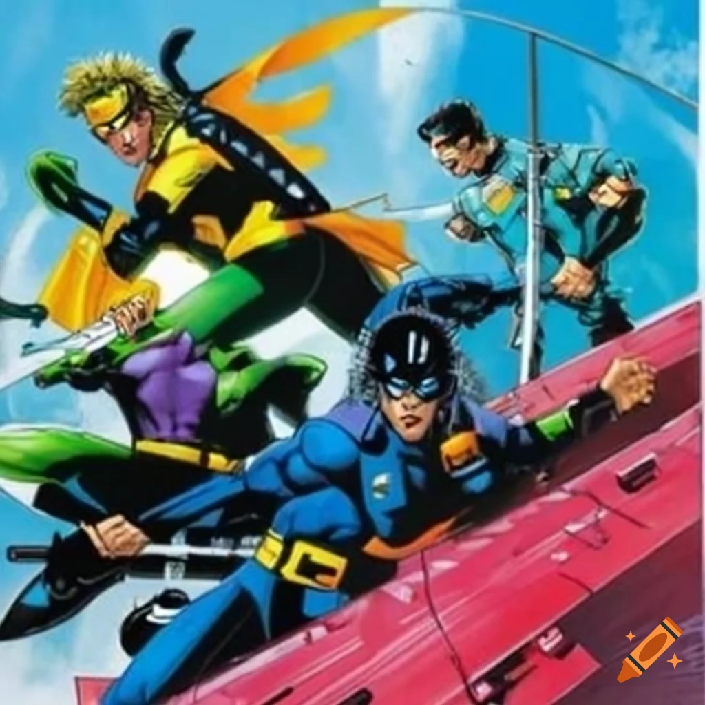 Colorful comic book art featuring detailed heroes in action by Juan ...