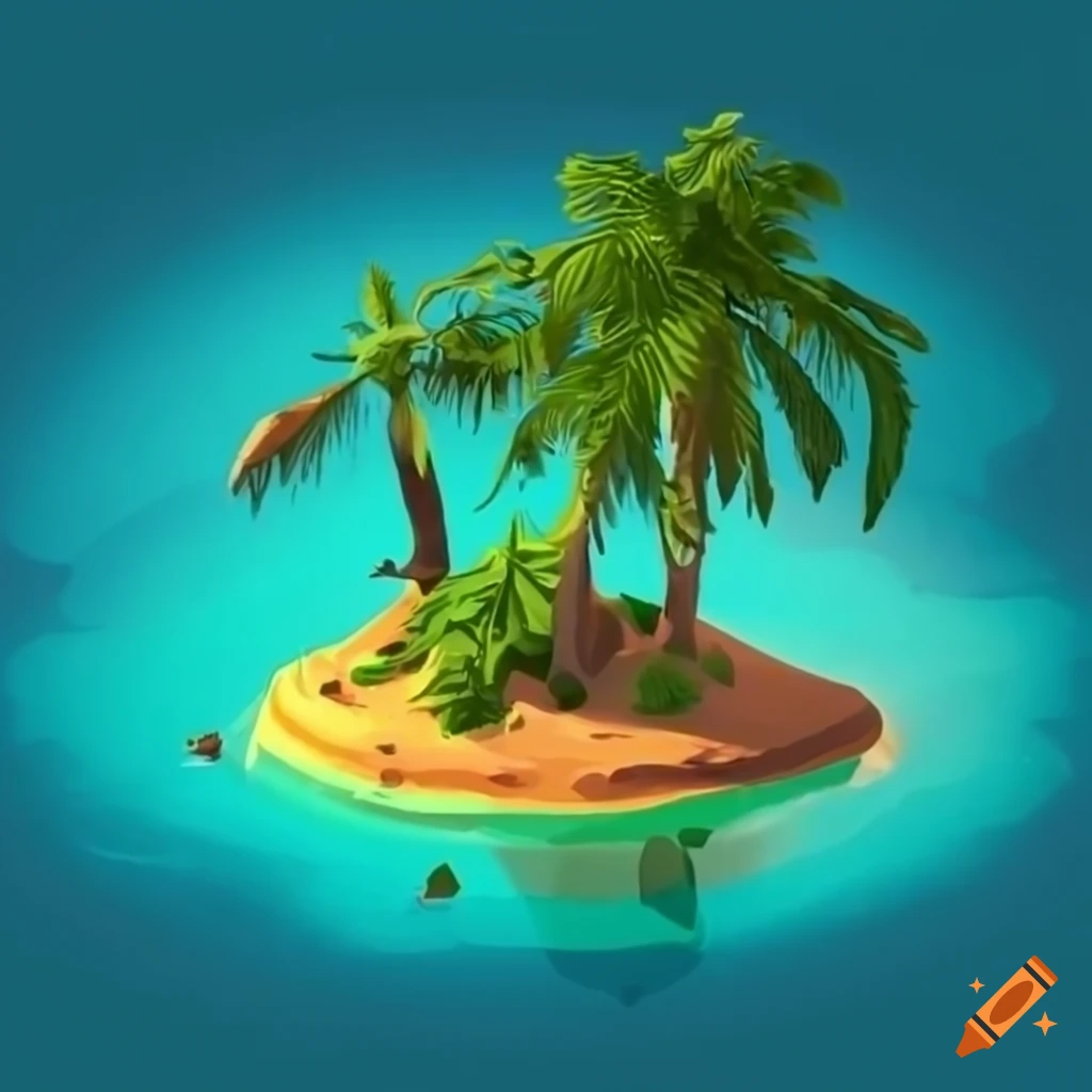 Tropical island in 4k isometric view on Craiyon