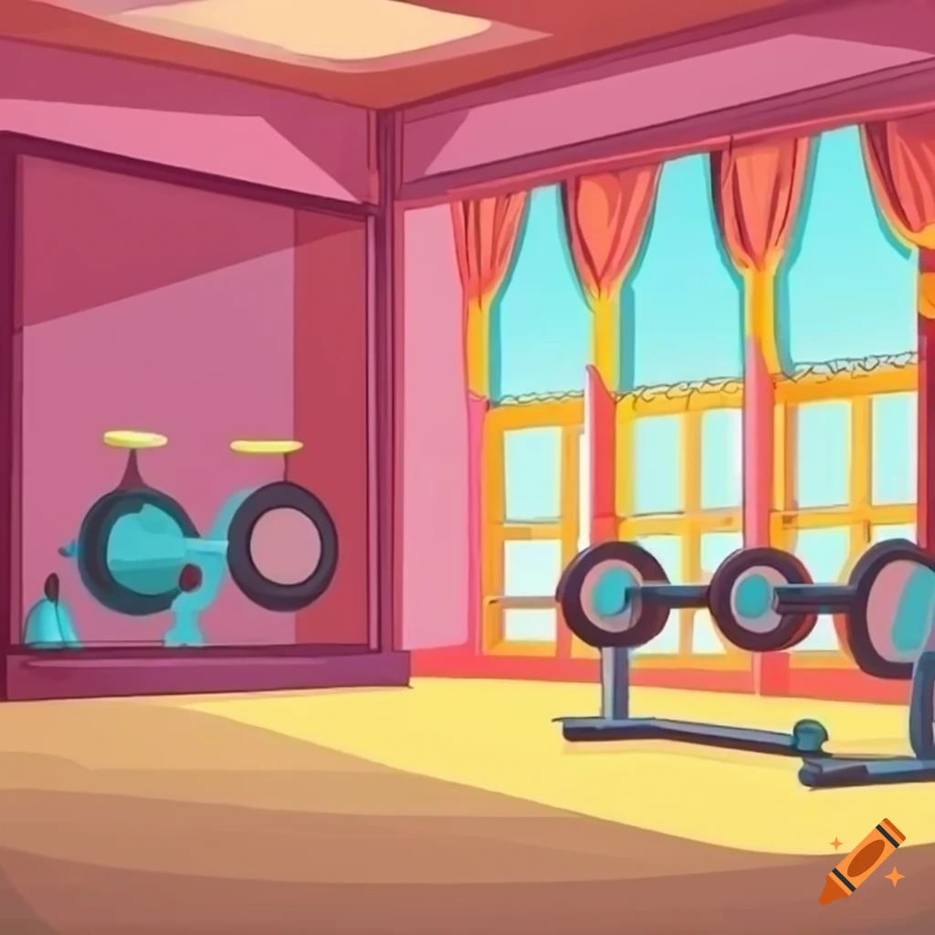 Cartoon style gym room background on Craiyon