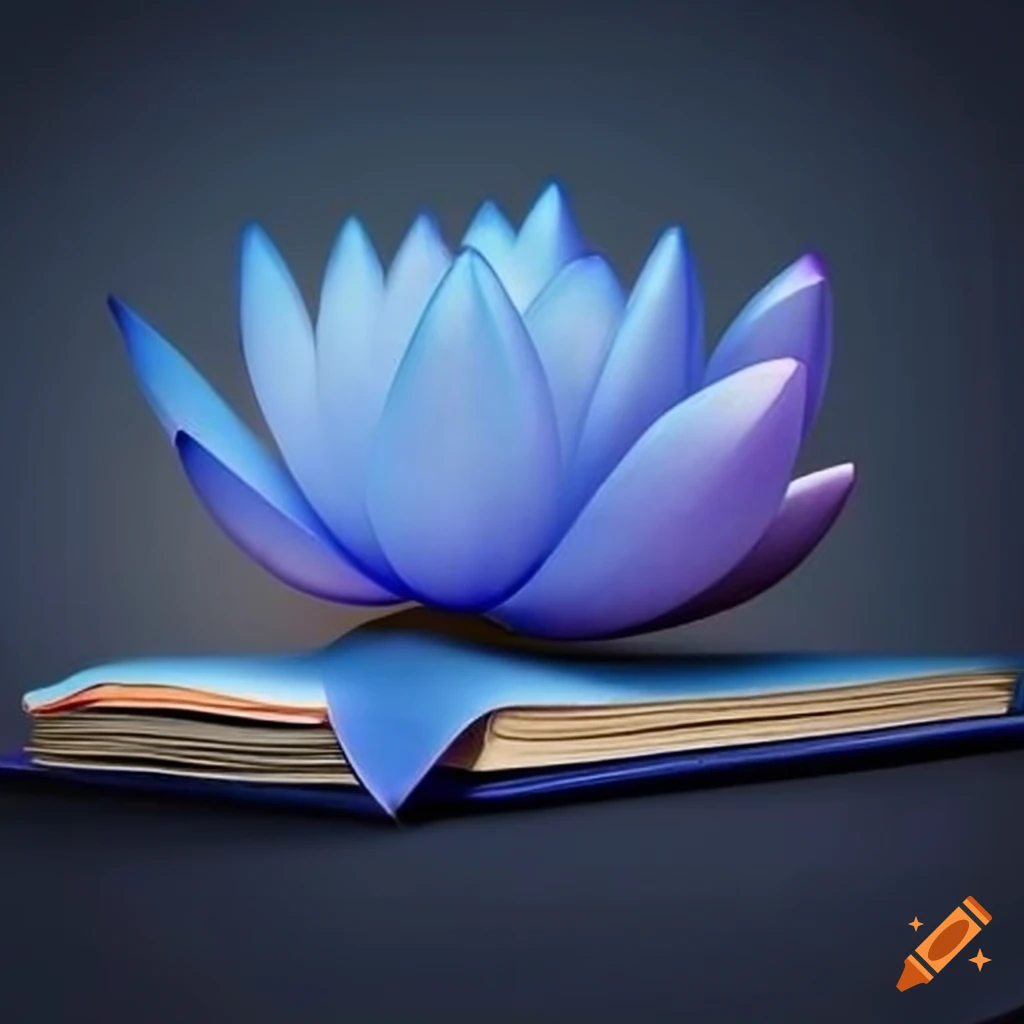Open book with a blue lotus flower on Craiyon