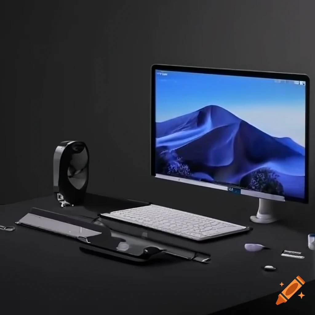 Sleek and modern desktop setup with powerful computer running windows ...
