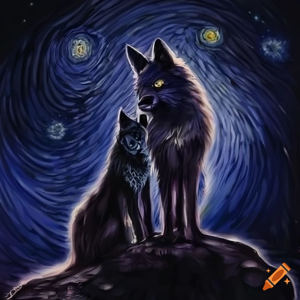 Starry night wolf illustration on Craiyon