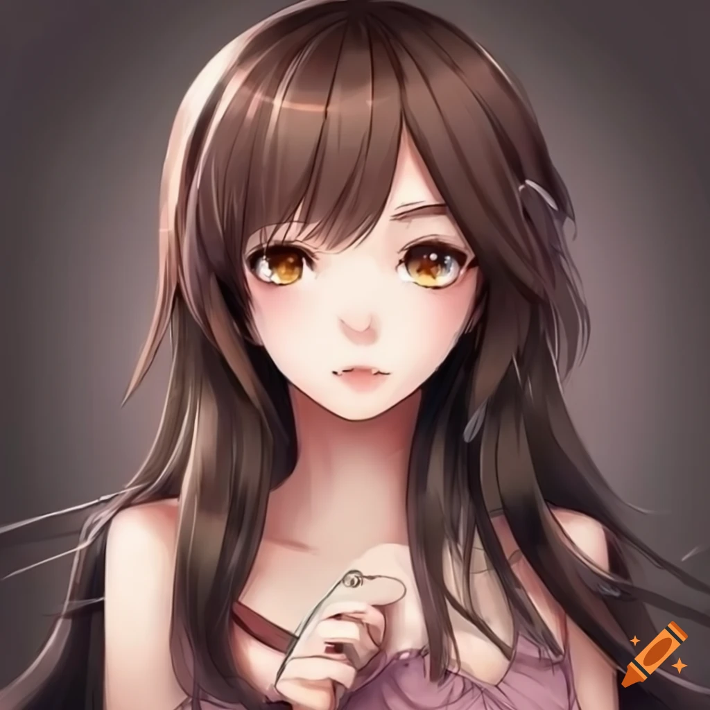 Beautiful anime girl with dark-brown hair and hazel eyes on Craiyon