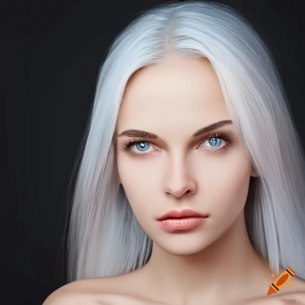 Portrait of a beautiful woman with long white hair and a sultry ...