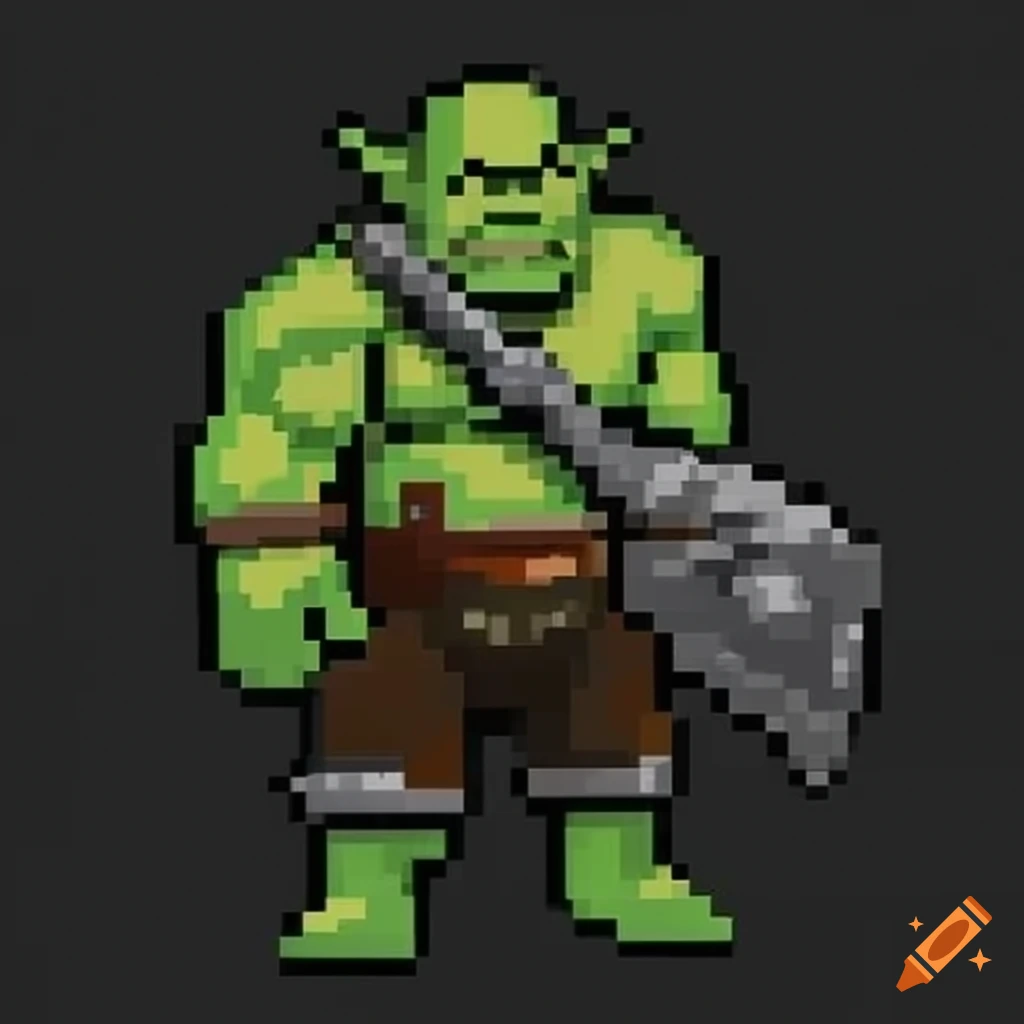 Pixel art of a small orc character in full body view on Craiyon