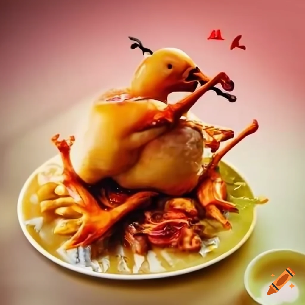 Cooked ducks hanging in window of Chinese restaurant with a cartoon ...