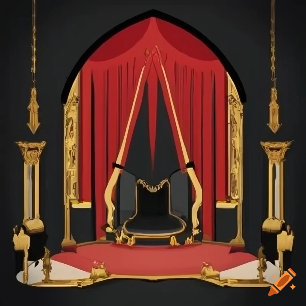 Isometric regal throne room with red spider lilies in white, black ...