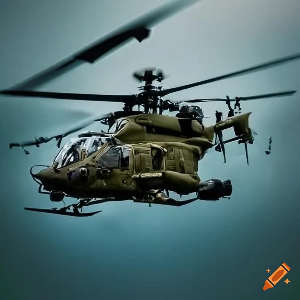 Kiowa oh-58 helicopter in action for military operation on Craiyon