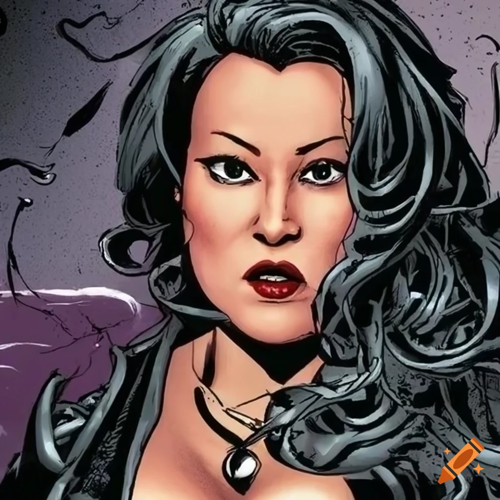 Jennifer tilly as a femme fatale in a frank miller comic on Craiyon