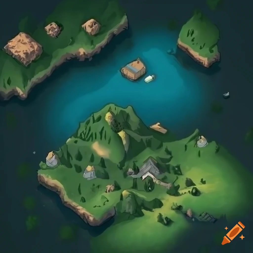 Realistic 2D game level layout of a mountain map in isometric view on ...