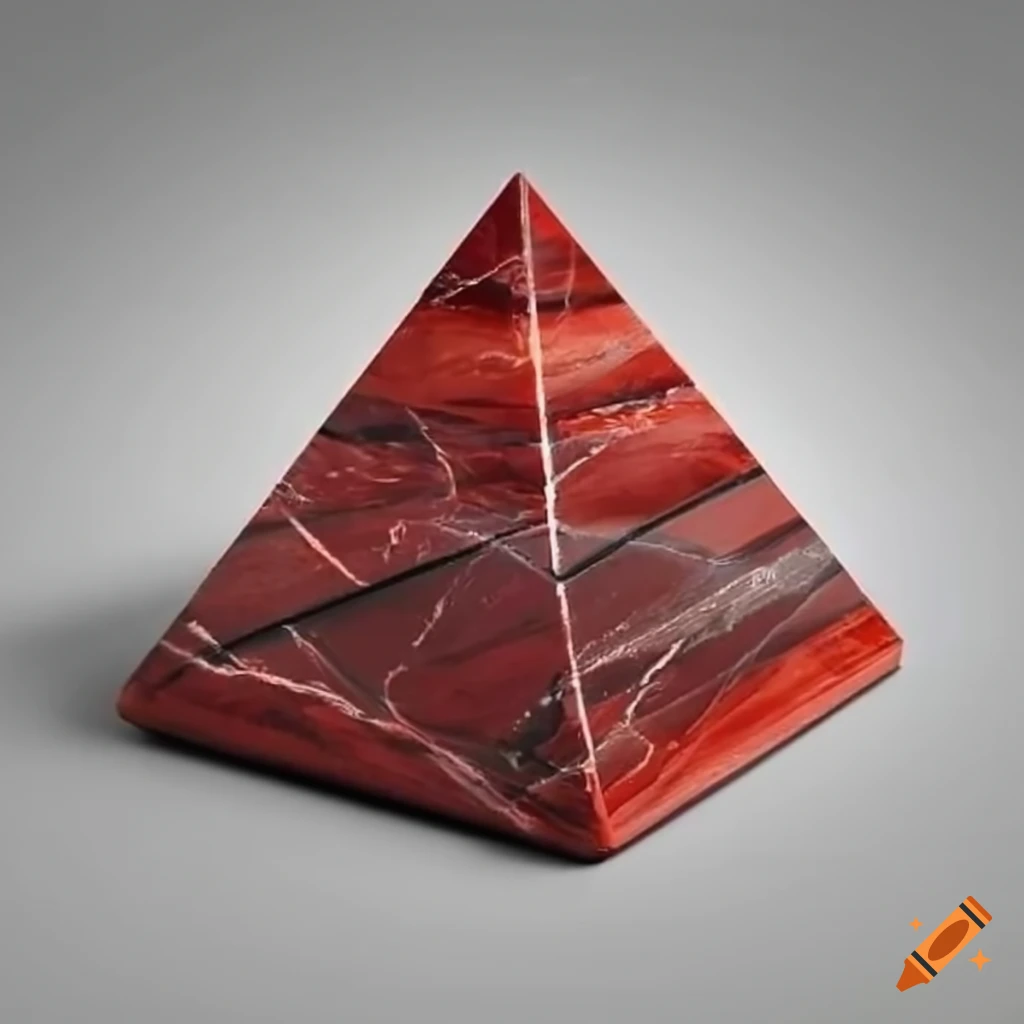 Red marble pyramid-shaped audio amplifier made from plates on Craiyon