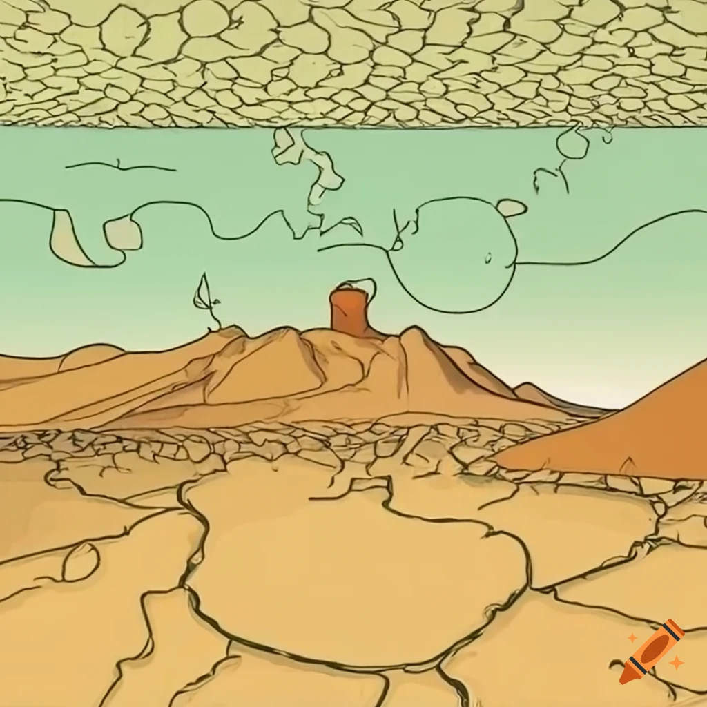 Surreal intricate Moebius artwork of a barren desert landscape on Craiyon