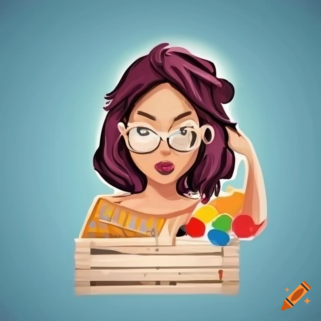 Color art palette with a female artist in cartoon style logo on Craiyon