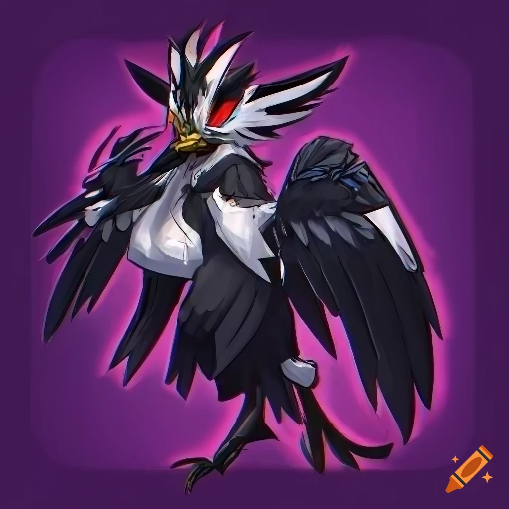 Fantastical cybernetic hawk secretarybird hybrid fursona character with ...