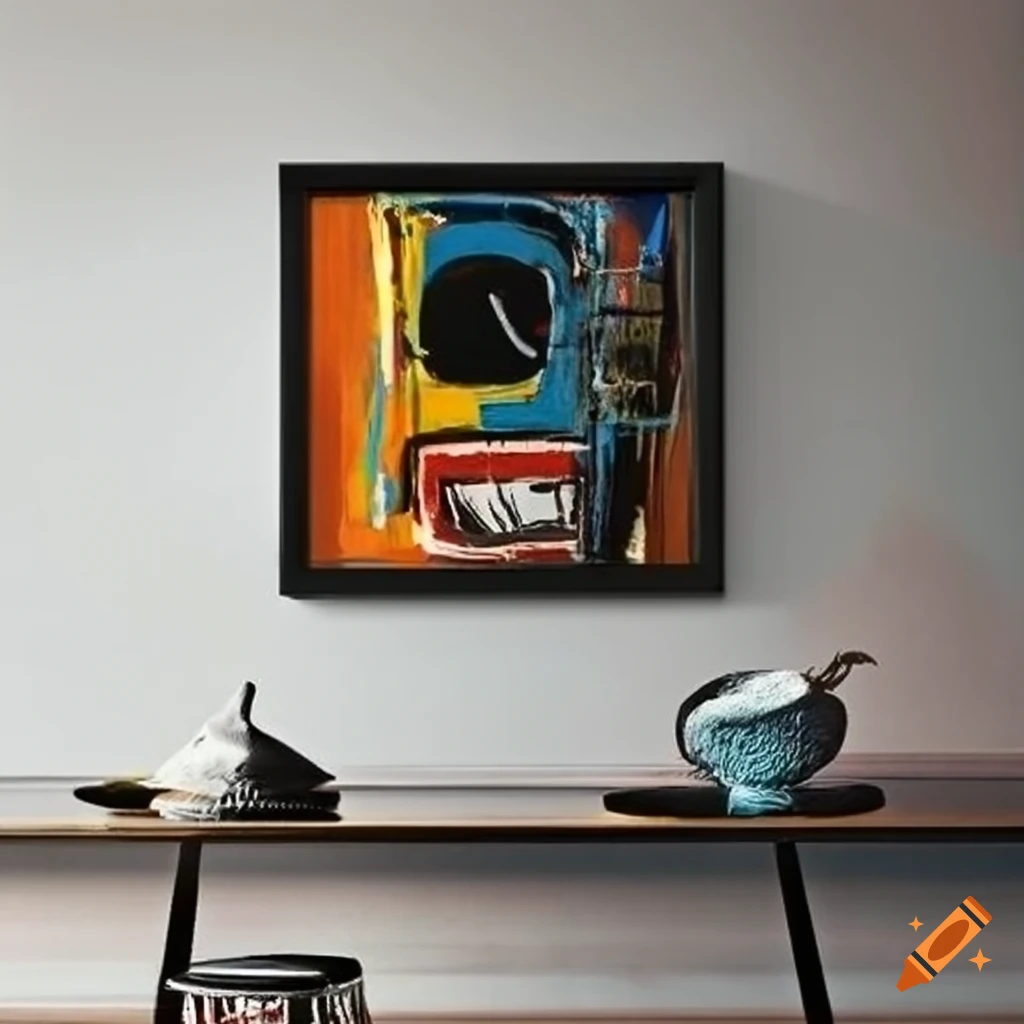 Abstract expressionism art by Basquiat in a modern interior on Craiyon