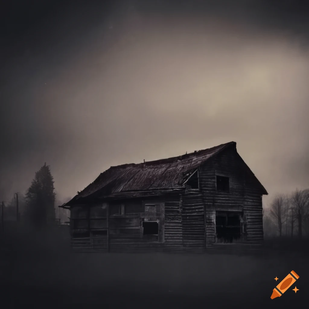 Dark vintage picture of a ruined old German farm on Craiyon