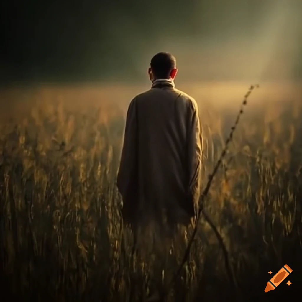 Scene of people awaiting judgment in a large field with sad and fearful ...