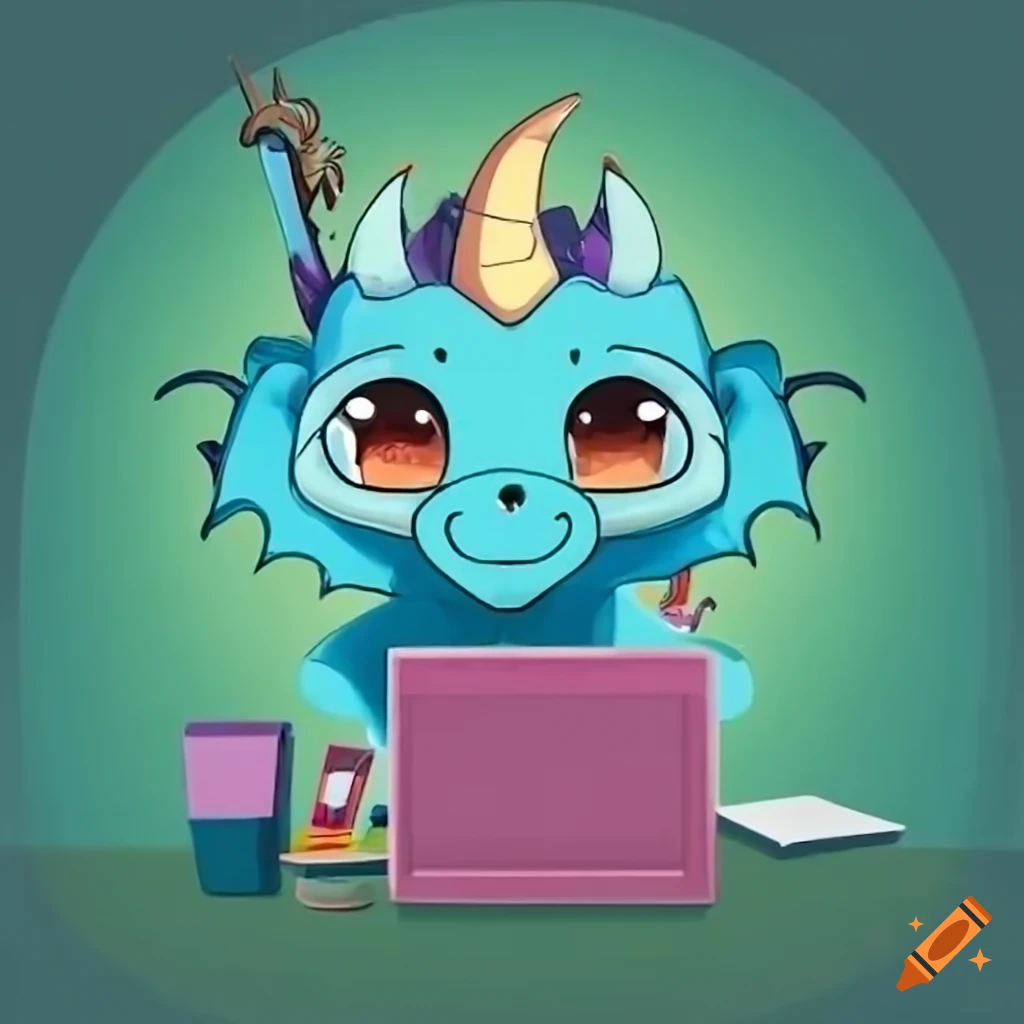 Cute dragon working in an office on Craiyon