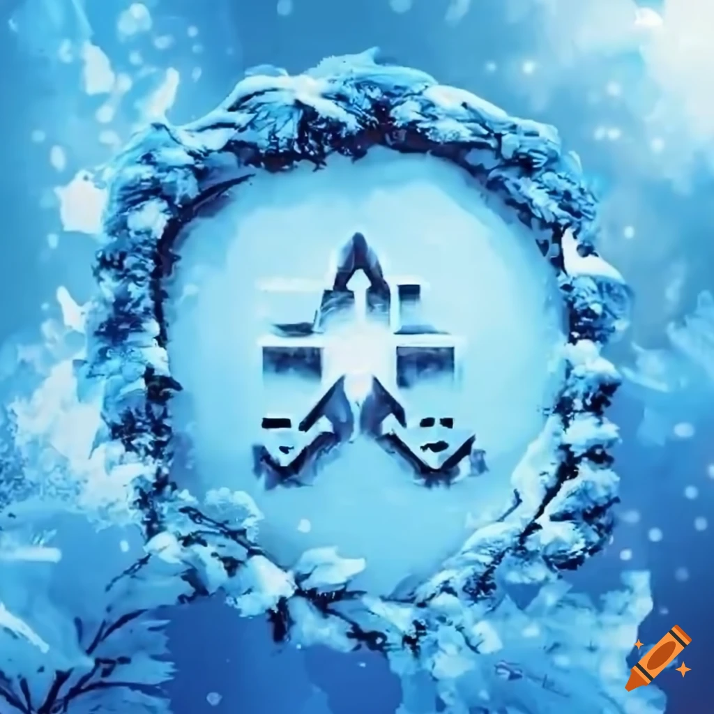 Video game title logo with bold snowy winter theme on Craiyon