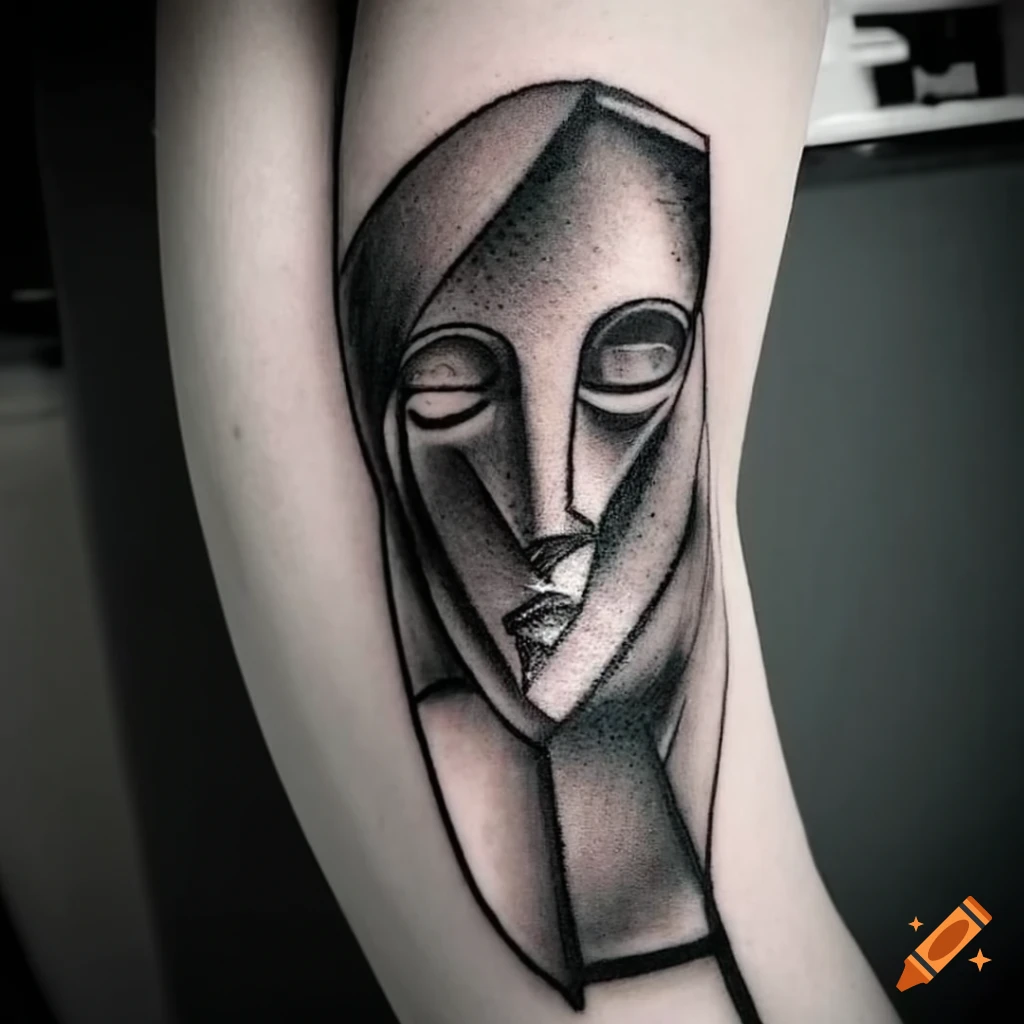 Greyscale cubist high detail tattoo by shyann daulby on Craiyon