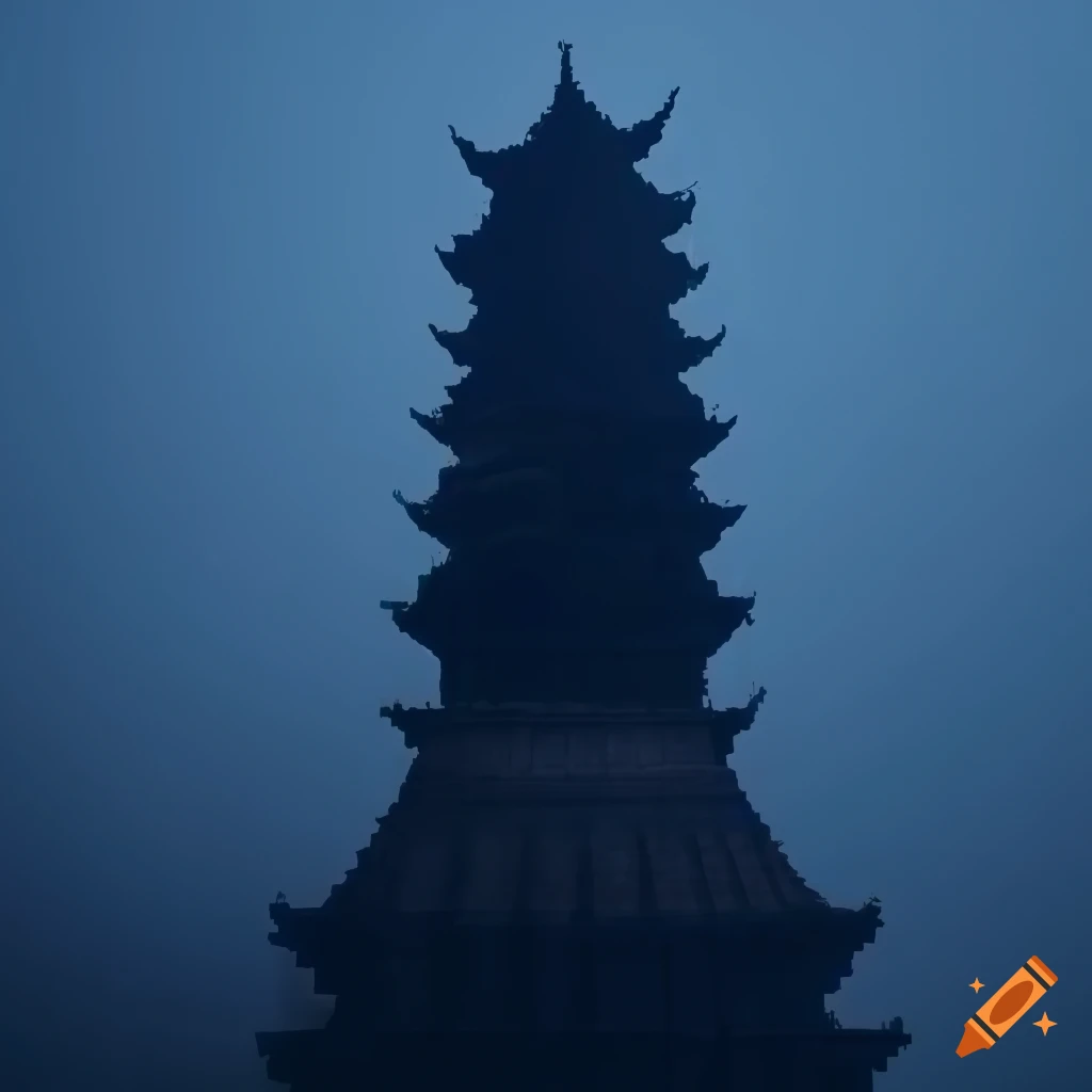 Obsidian tower shrouded in fog with windows near a jagged spiky roof on ...