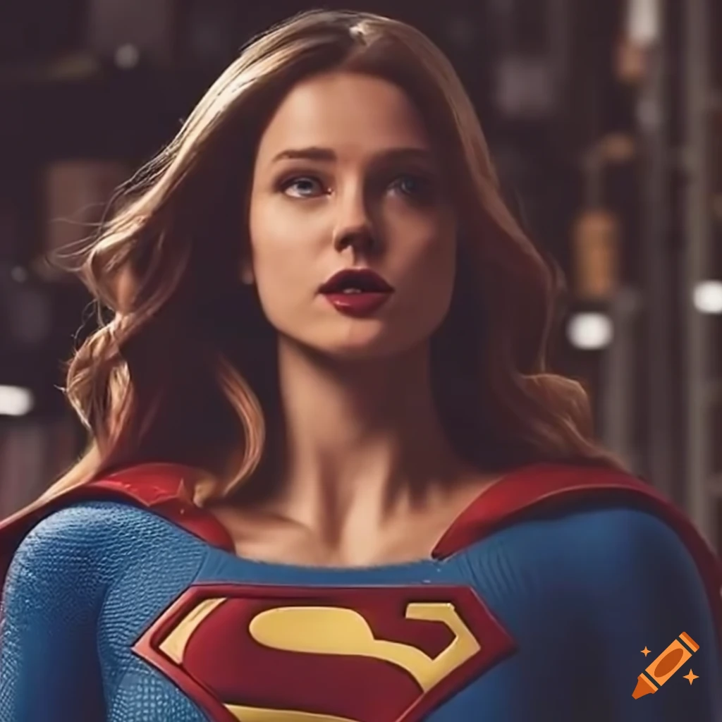 Supergirl in a warehouse on Craiyon