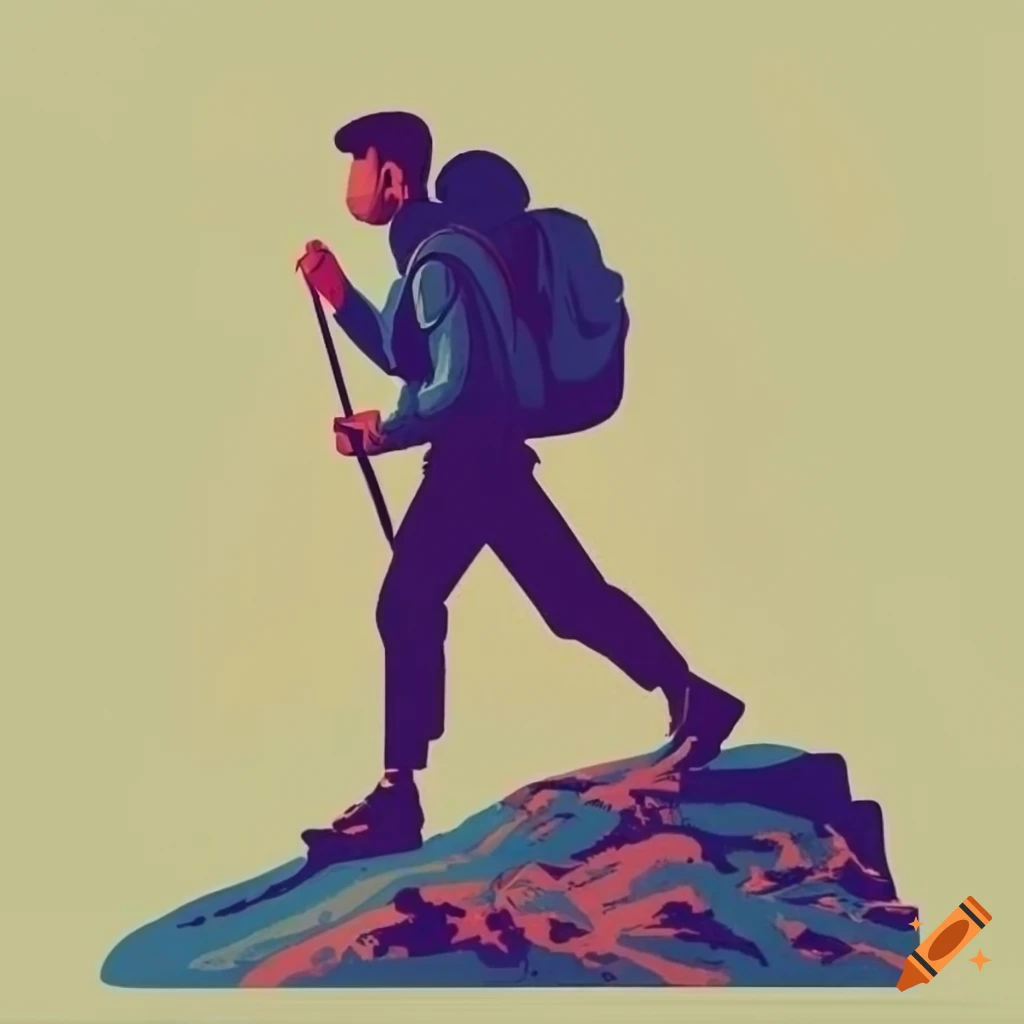 Retro illustration of a hiker in profile view on Craiyon