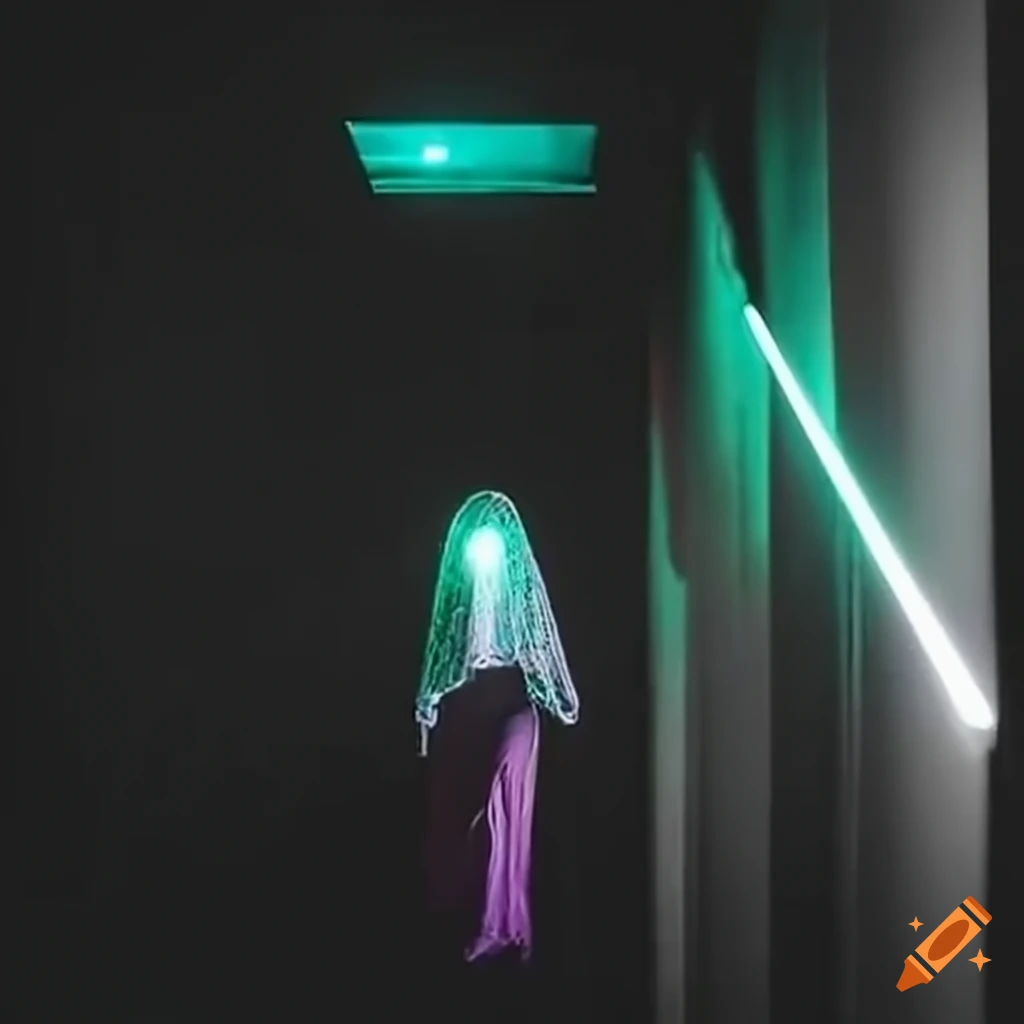 Glowing ghost shooting laser beam from its eyes on the street on Craiyon