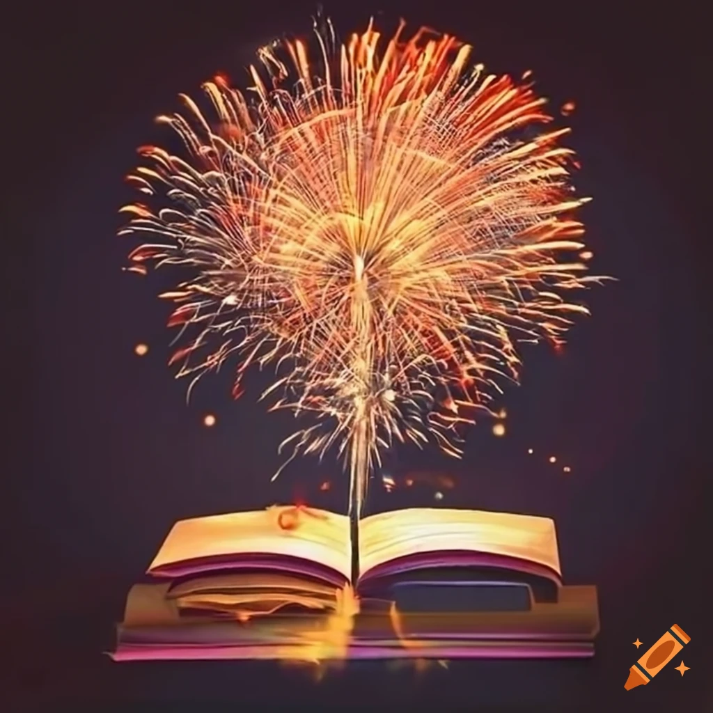 Open book with a joyful firework burst on Craiyon