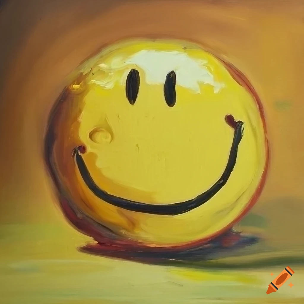 Vintage yellow smiley face oil painting on Craiyon