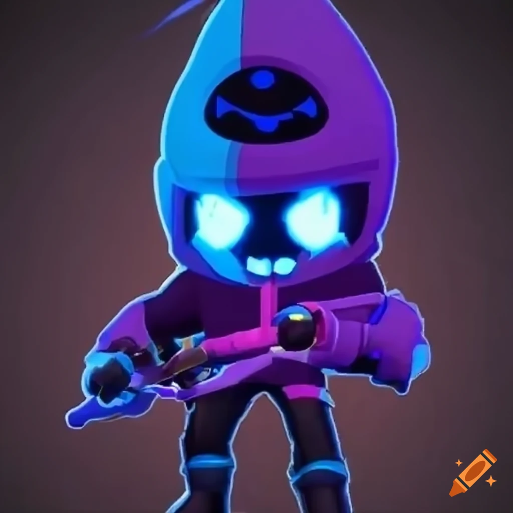 Shadow, a brawl stars concept brawler with neon blue eyes and a ...