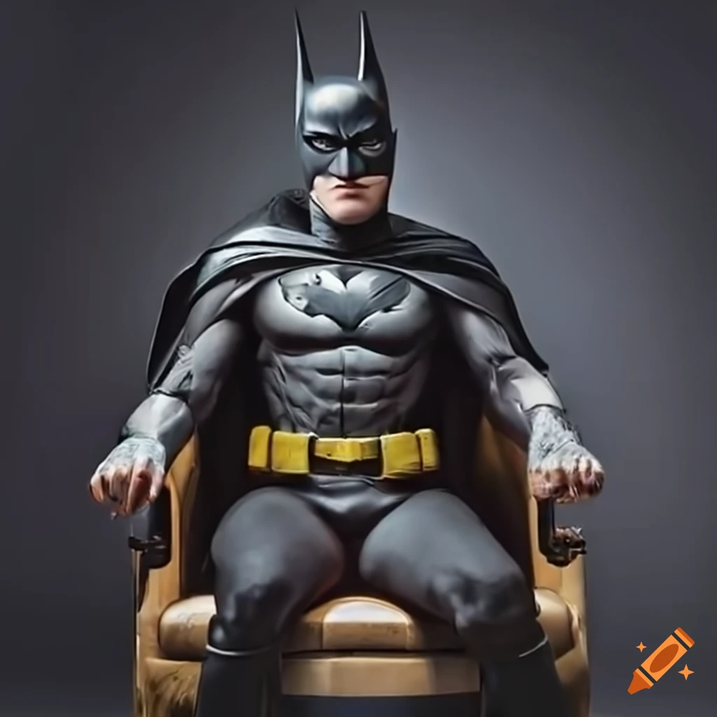 Batman sitting in a chair with a blank expression on Craiyon