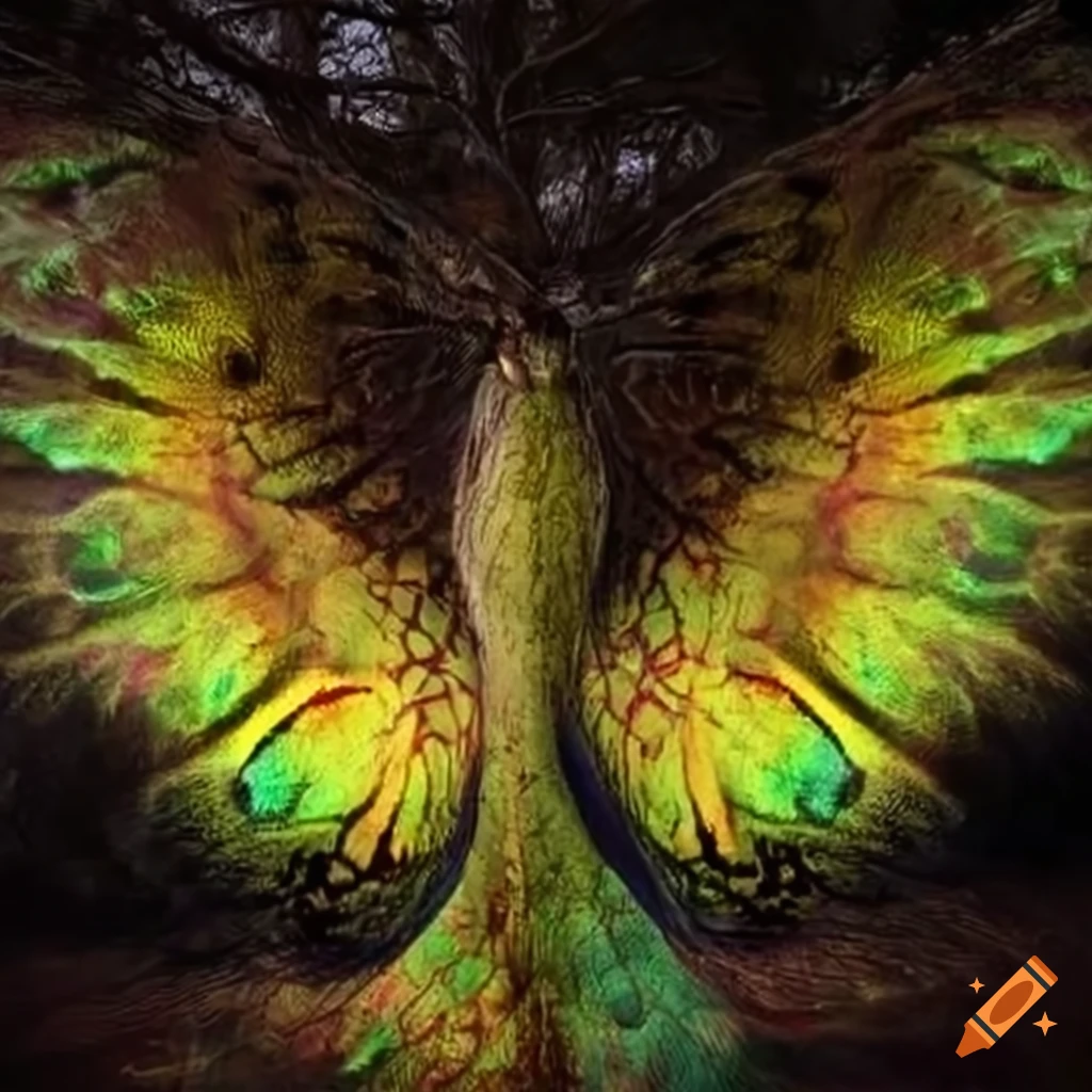 Delicate winged humanoid creatures in a forest with iridescent wings ...