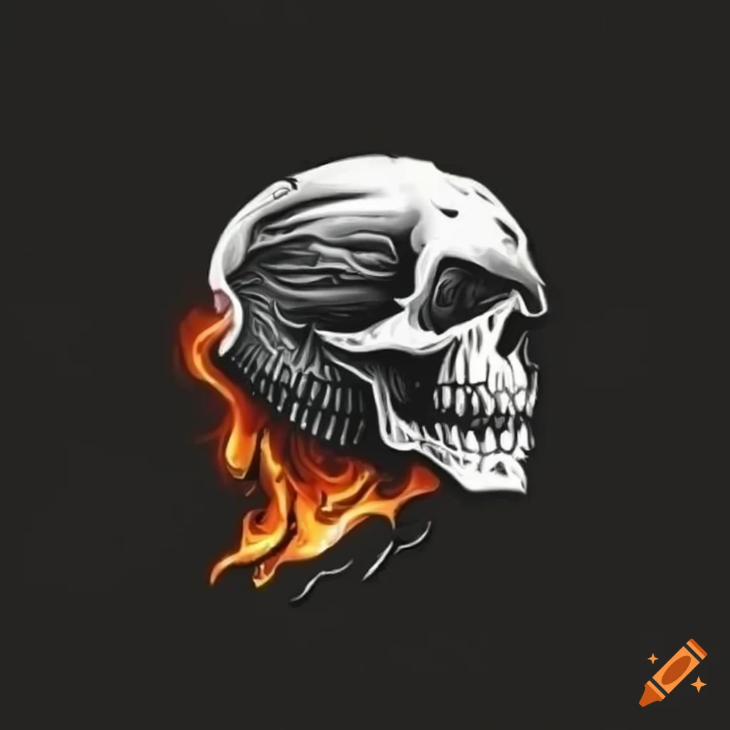 Side view of an angry burning skull logo on Craiyon