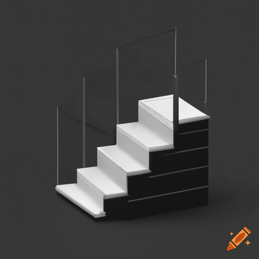 Isometric 3d model staircase in black and white on Craiyon