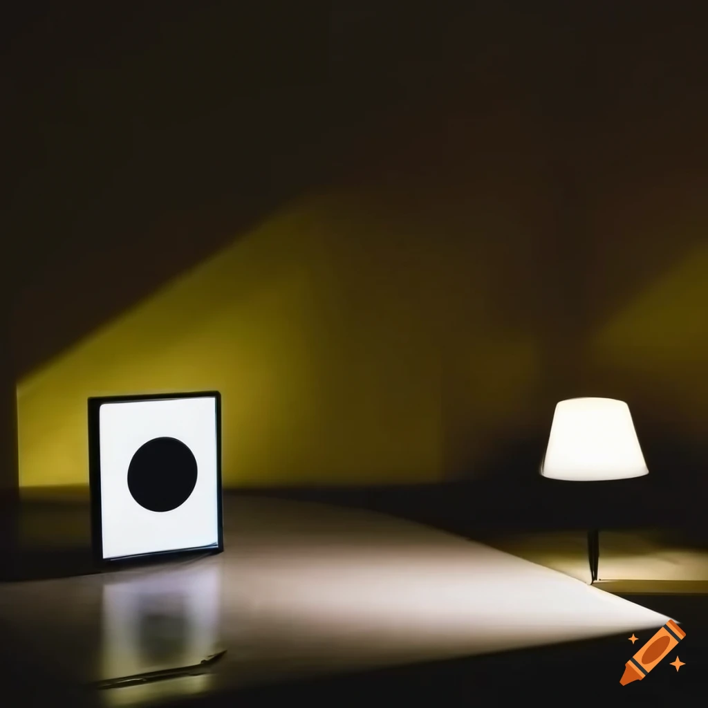 Illuminated solid objects with shadows on table in dark hotel room on ...