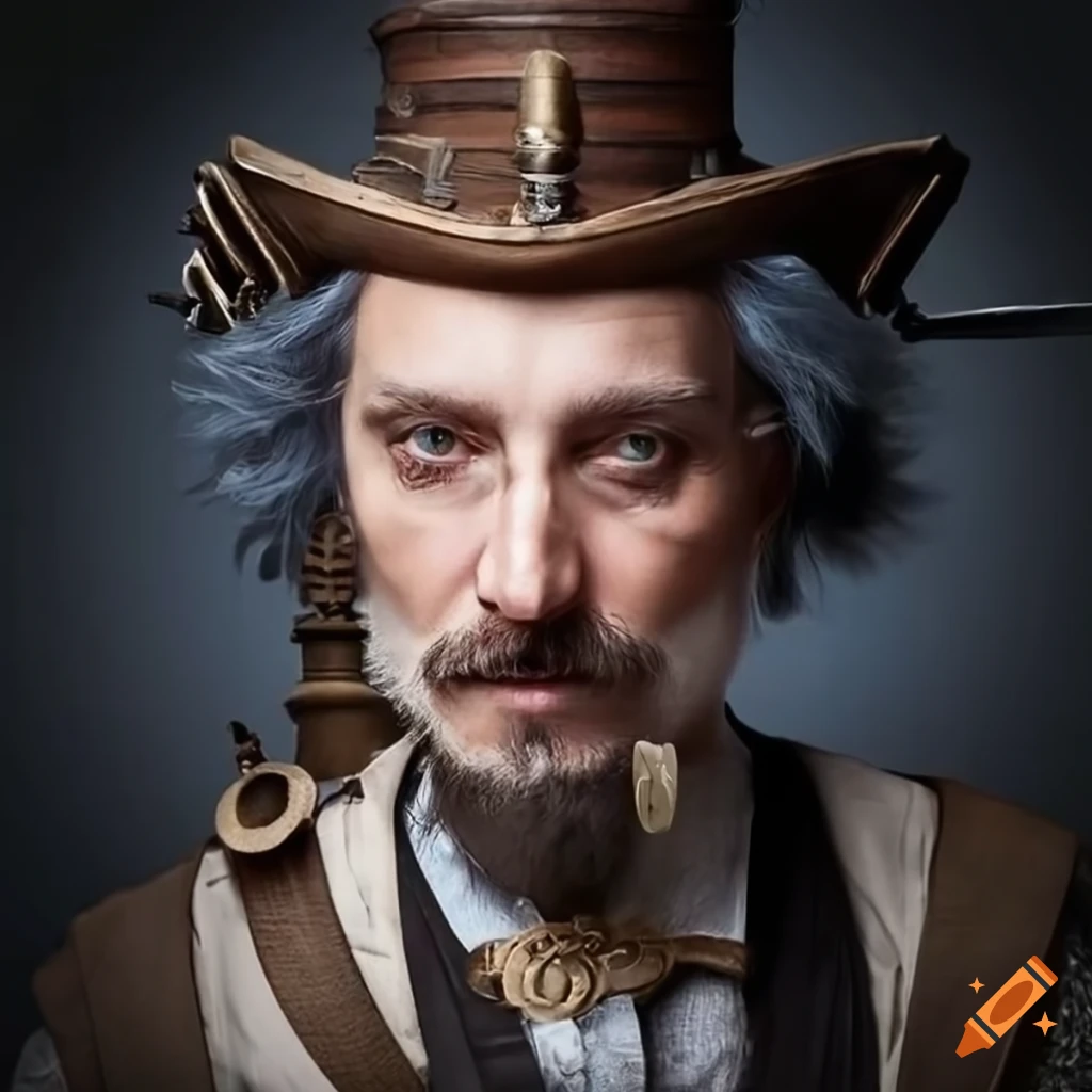 Portrait of a 40-year-old male steampunk magician on Craiyon