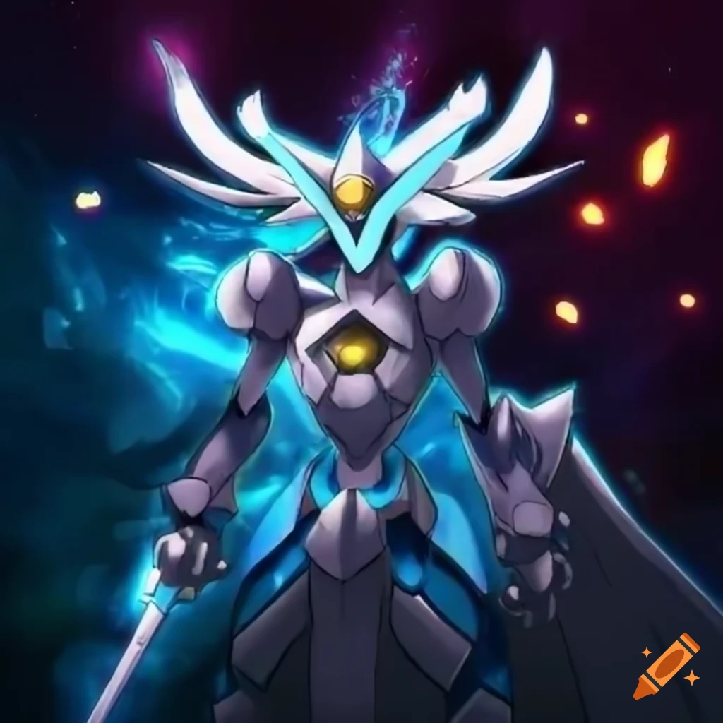 Angelic knight armored Pokemon in battle mode under the moonlight on ...