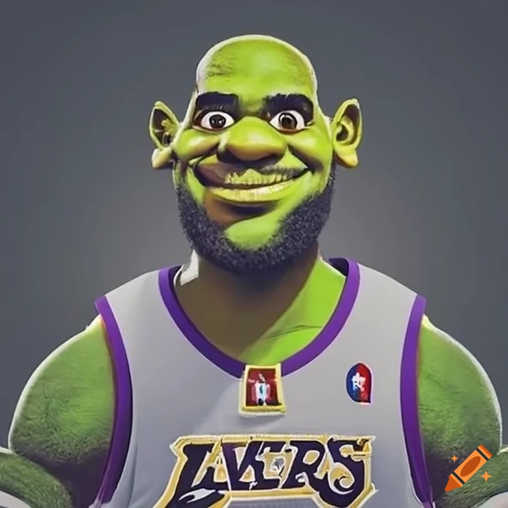 LeBron James and Shrek combined faces as a basketball logo on Craiyon