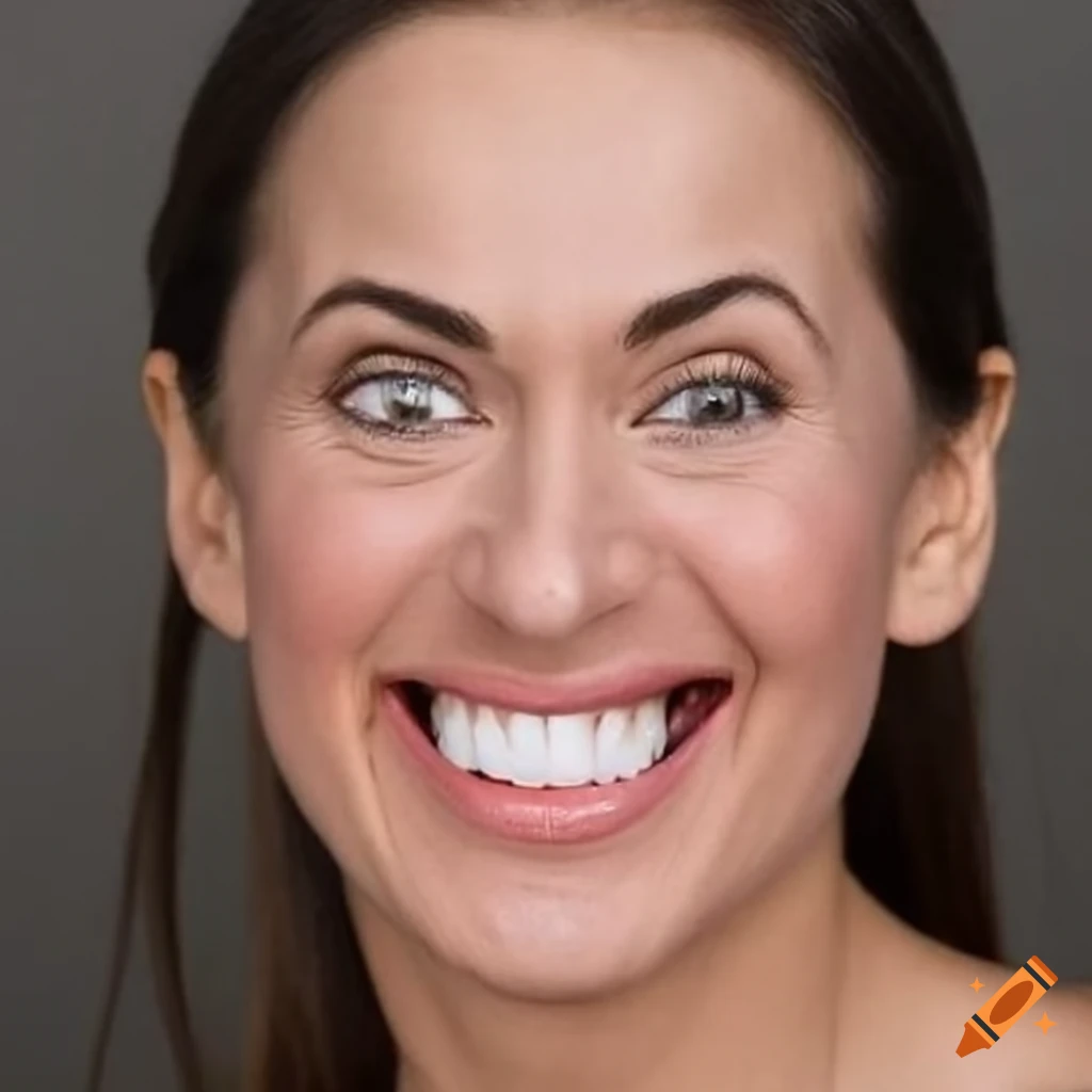 Beautiful female face with an extremely exaggerated smile on Craiyon