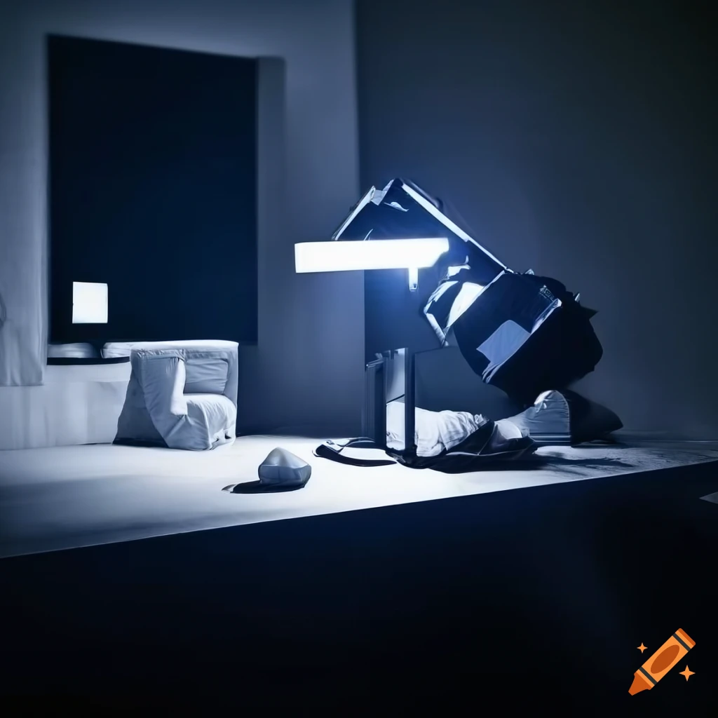 Solid objects illuminated on a table in an old dark hotel room on Craiyon