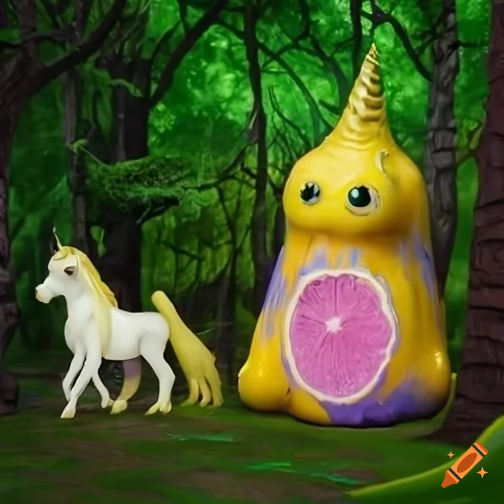 Mythical creatures and mutant omega mart lemon fruit monster in a ...
