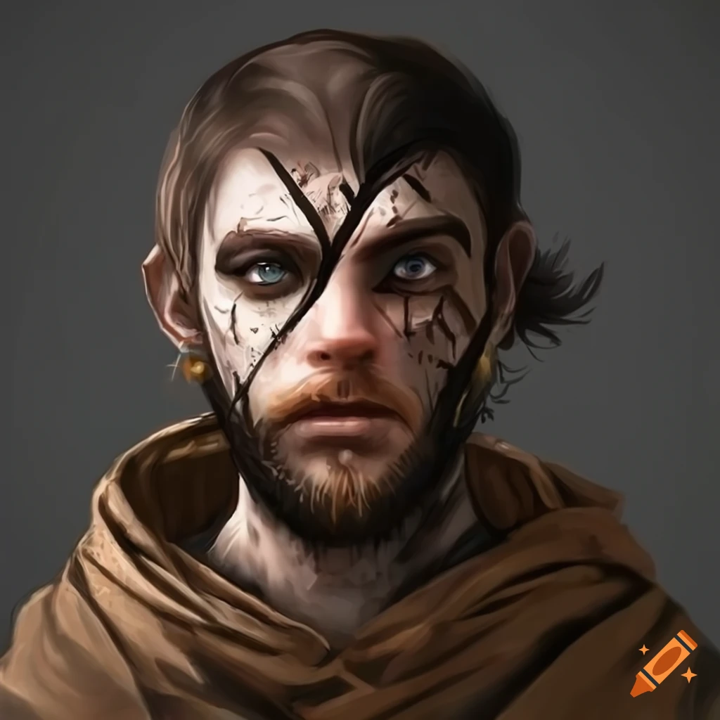 Brave man with scarred face and heterochromia in a fantasy setting on ...