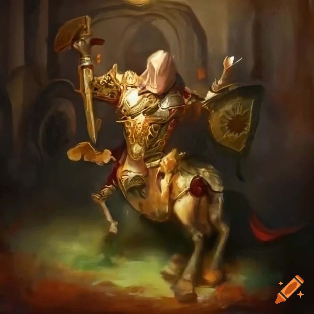 Highly detailed centaur knight in lemon-themed armor on Craiyon